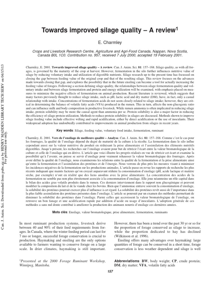 Towards Improved Silage Quality - A Review | PDF | Dietary Fiber | Diet ... Towards Improved Silage Quality - A Review | PDF | Dietary Fiber | Diet ...