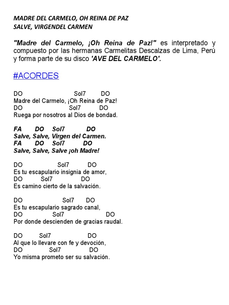 #Acordes: Compuesto Por Las Hermanas Carmelitas Descalzas de Lima, Perú ...