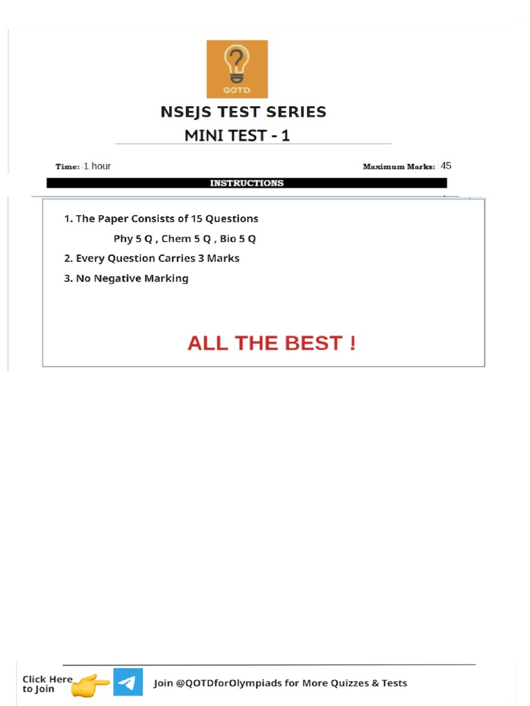 NSEJS Mini Test-1 Olympiads | PDF | Reproduction | Carbon Dioxide
