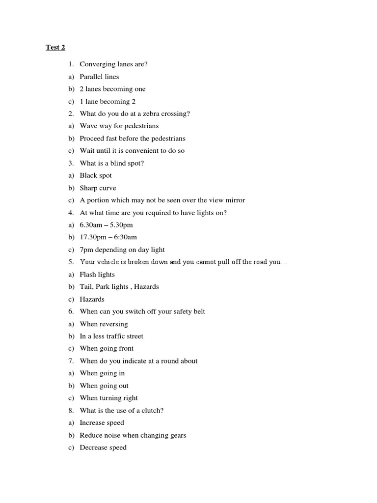 Driving Mock Test 4 | PDF | Traffic | Lane