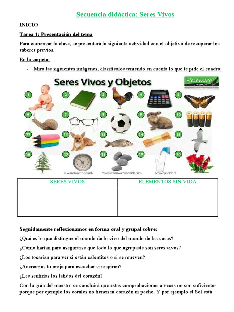 Secuencia Didáctica: Seres Vivos: Inicio Tarea 1: Presentación Del Tema ...