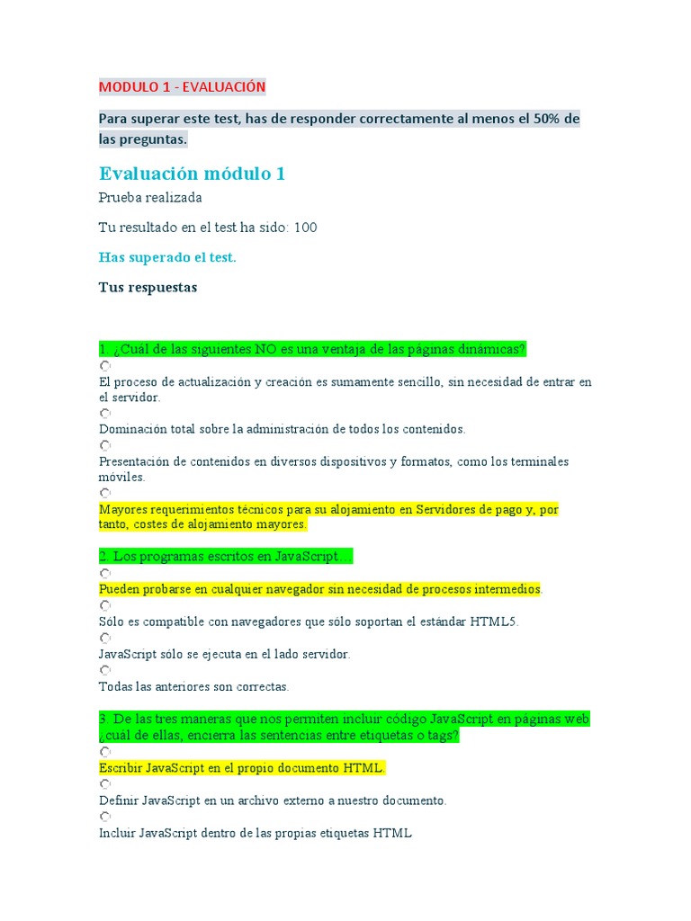 JAVASCRIPT MODULO 1 - EVALUACION | PDF