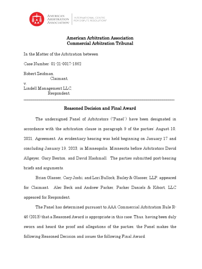 Reasoned Decision and Final Award | PDF