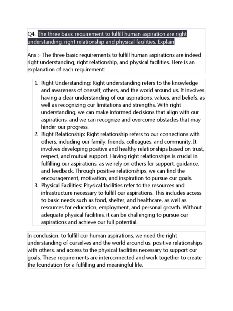 The Three Basic Requirement To Fulfill Human Aspiration Are Right ...
