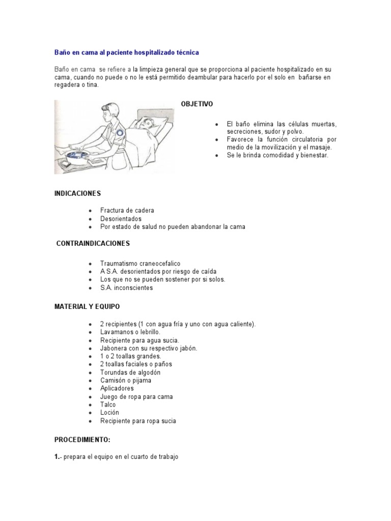Baño en Cama Al Paciente Hospitalizado Técnica | PDF | Agua | Pelo