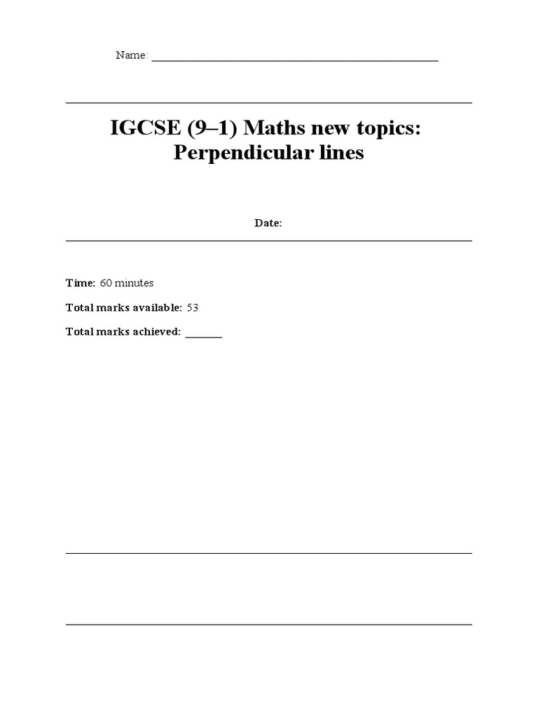 IGCSE (9-1) Maths New Topics: Perpendicular Lines: Name | Download Free PDF | Line (Geometry ...