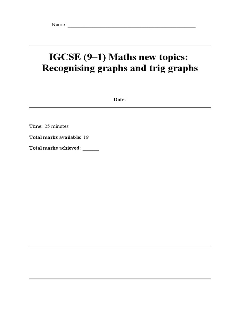 IGCSE (9-1) Maths New Topics: Recognising Graphs and Trig Graphs | PDF