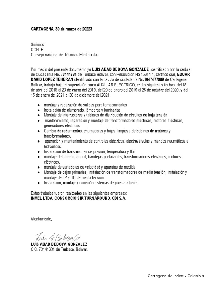 Carta Modelo Conte PDF | PDF