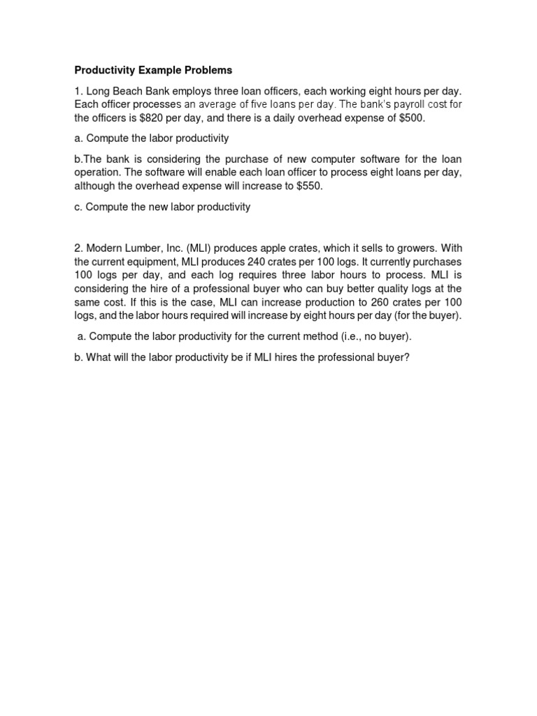 Labor Productivity Calculation Examples | PDF