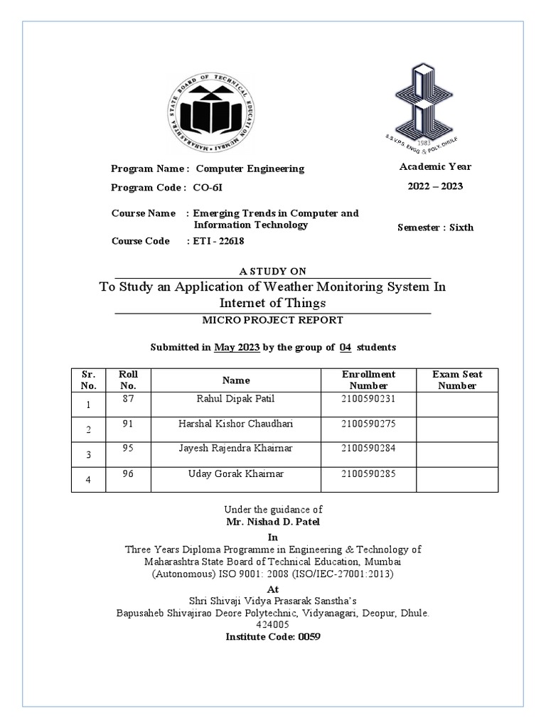 ETI 222618 Micro Project Guidelines and Report Format | PDF