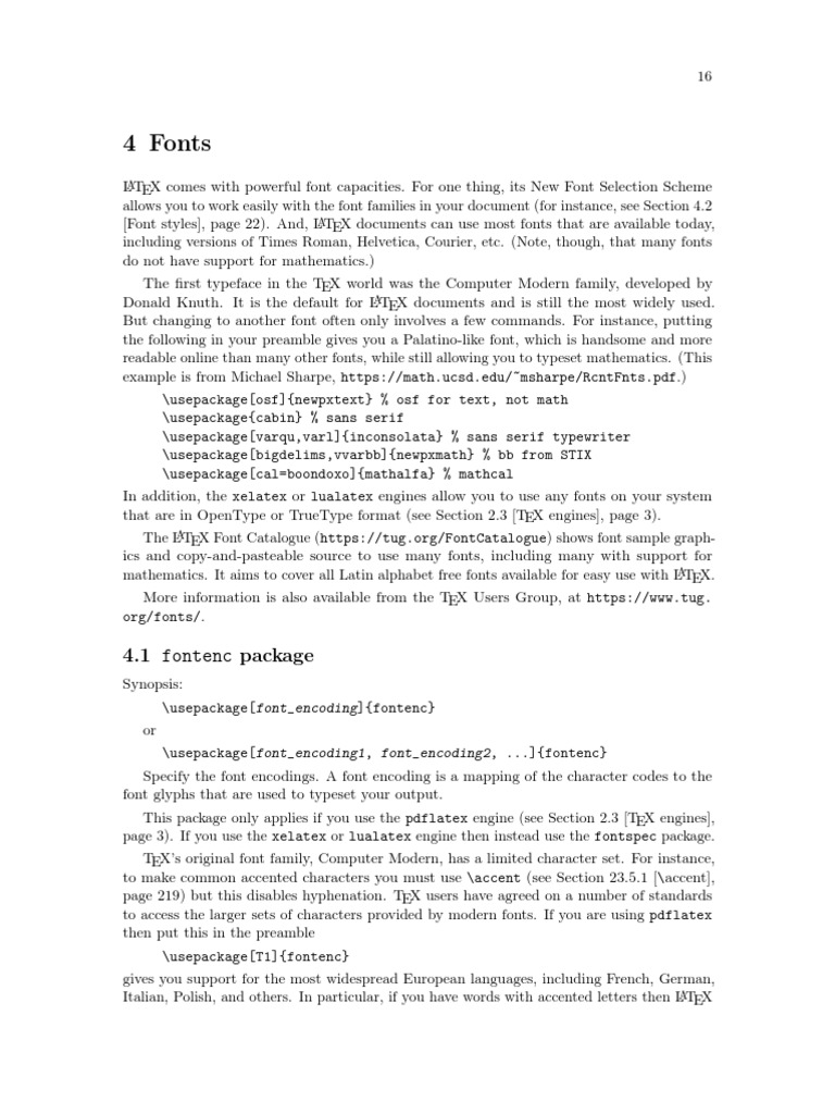 4 Fonts: 4.1 Fontenc Package | PDF