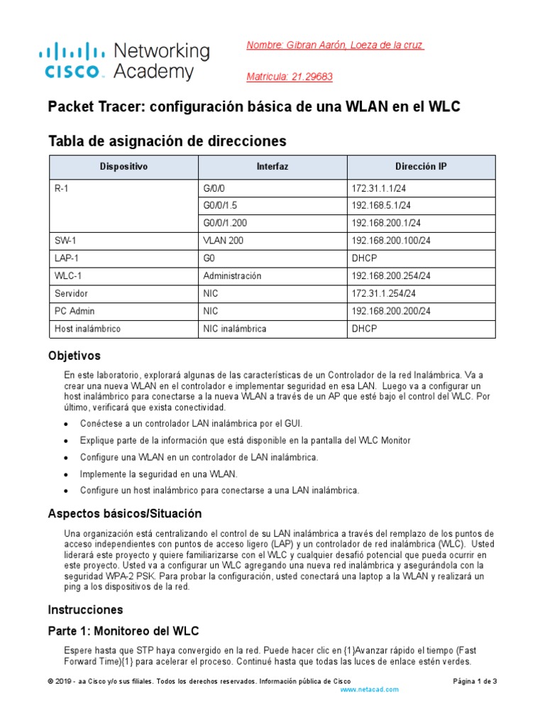 Completado G 13 2 7 Packet Tracer Configure A Basic Wlan On The Wlc Pdf Lan