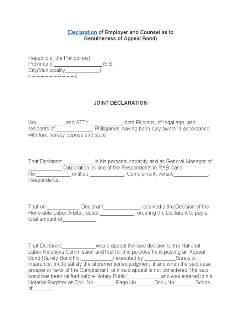 Genuine Appeal Bond Declaration Form | PDF