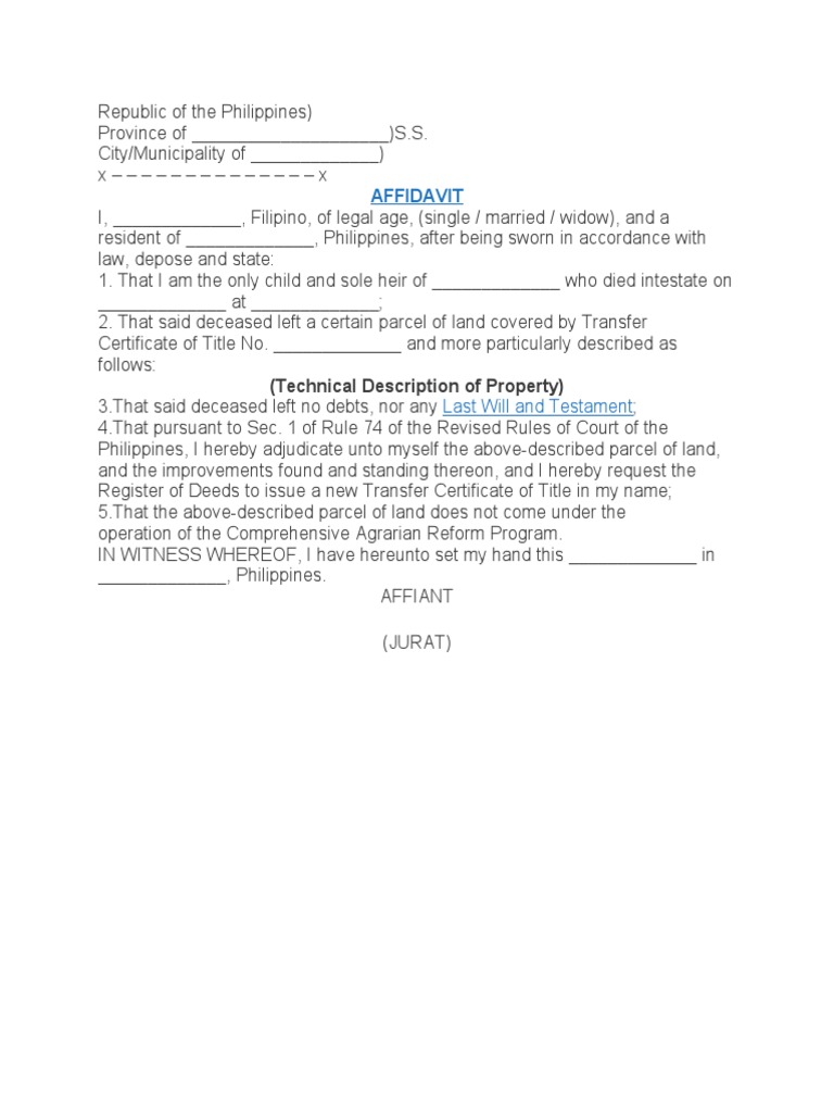 Declaration of Heirship Self Adjudication of Estate of Deceased Person ... Declaration of Heirship Self Adjudication of Estate of Deceased Person ...