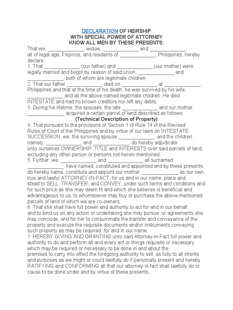 Declaration of Heirship With SPA To Sell The Property Adjudicated | PDF ... Declaration of Heirship With SPA To Sell The Property Adjudicated | PDF ...