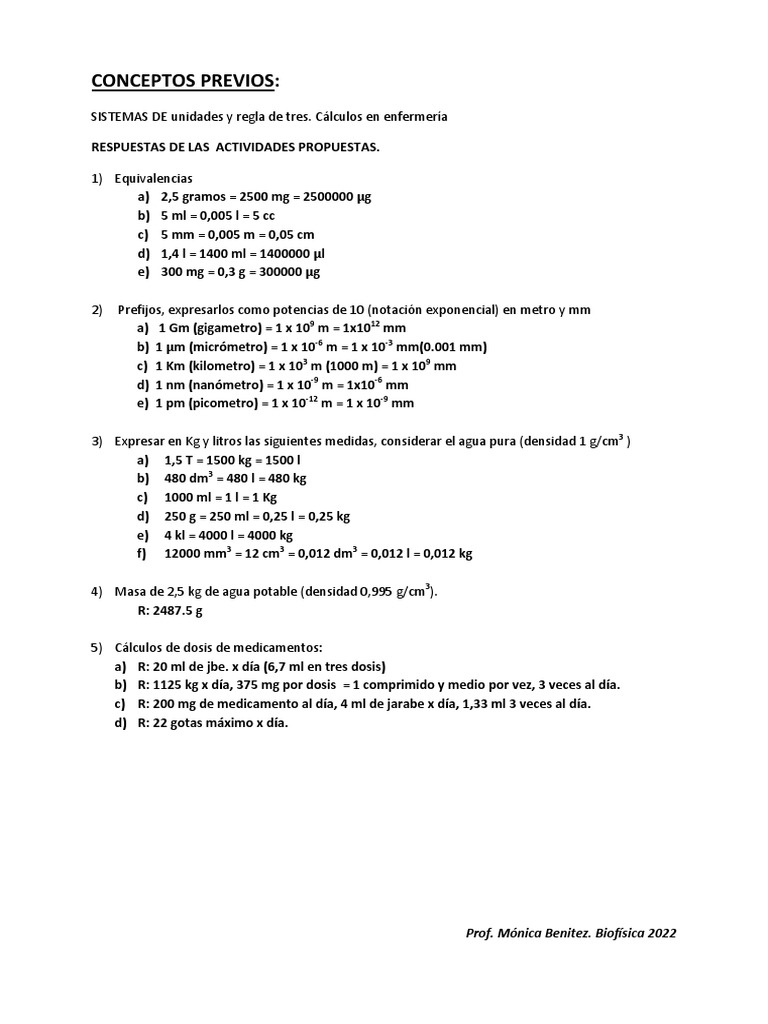 CONCEPTOS PREVIOS Respuesta actividades planteadas | PDF