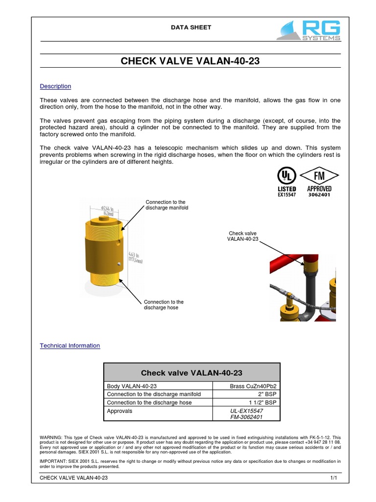 VALAN-40-23 Check Valve Data Sheet | PDF | Valve | Machines