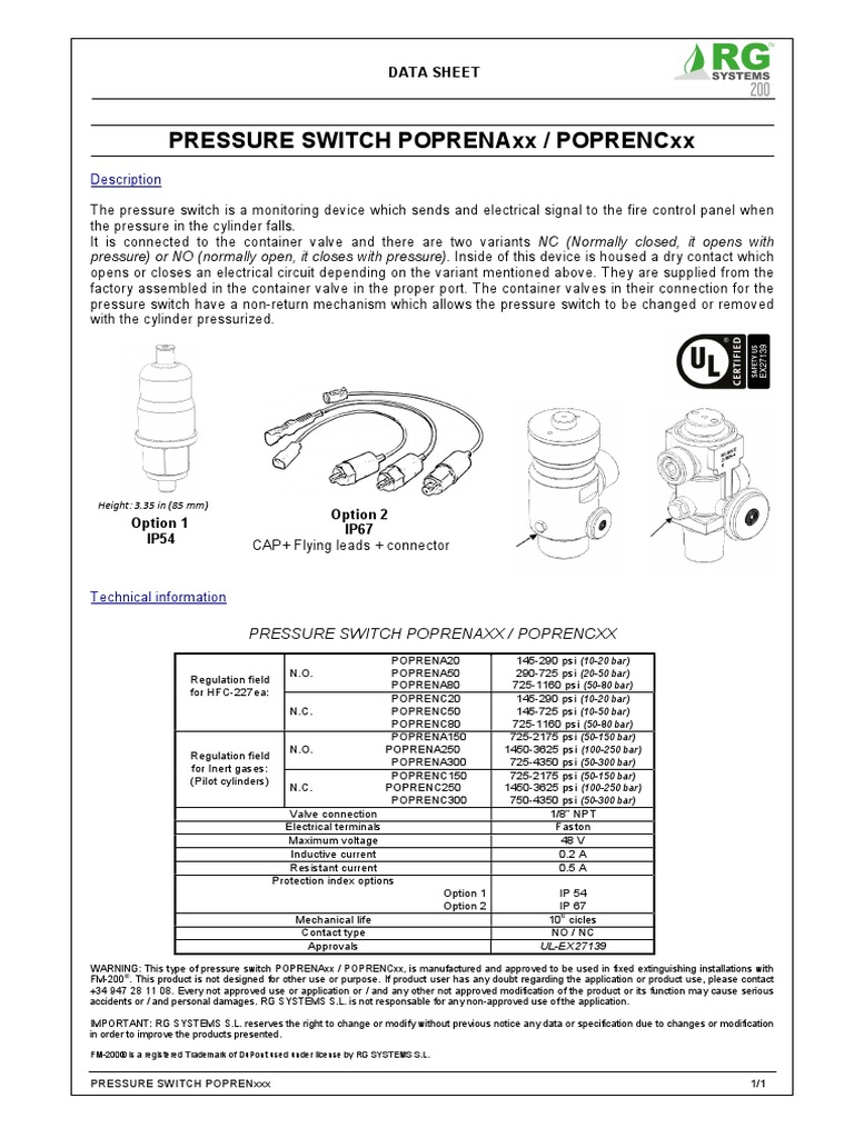 Pressure Switch POPREN - Rv00 | PDF