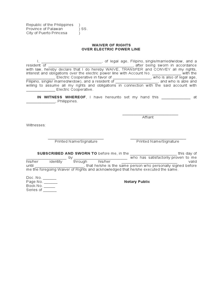 Waiver of Rights Over Electric Line | PDF | Finance & Money Management ...