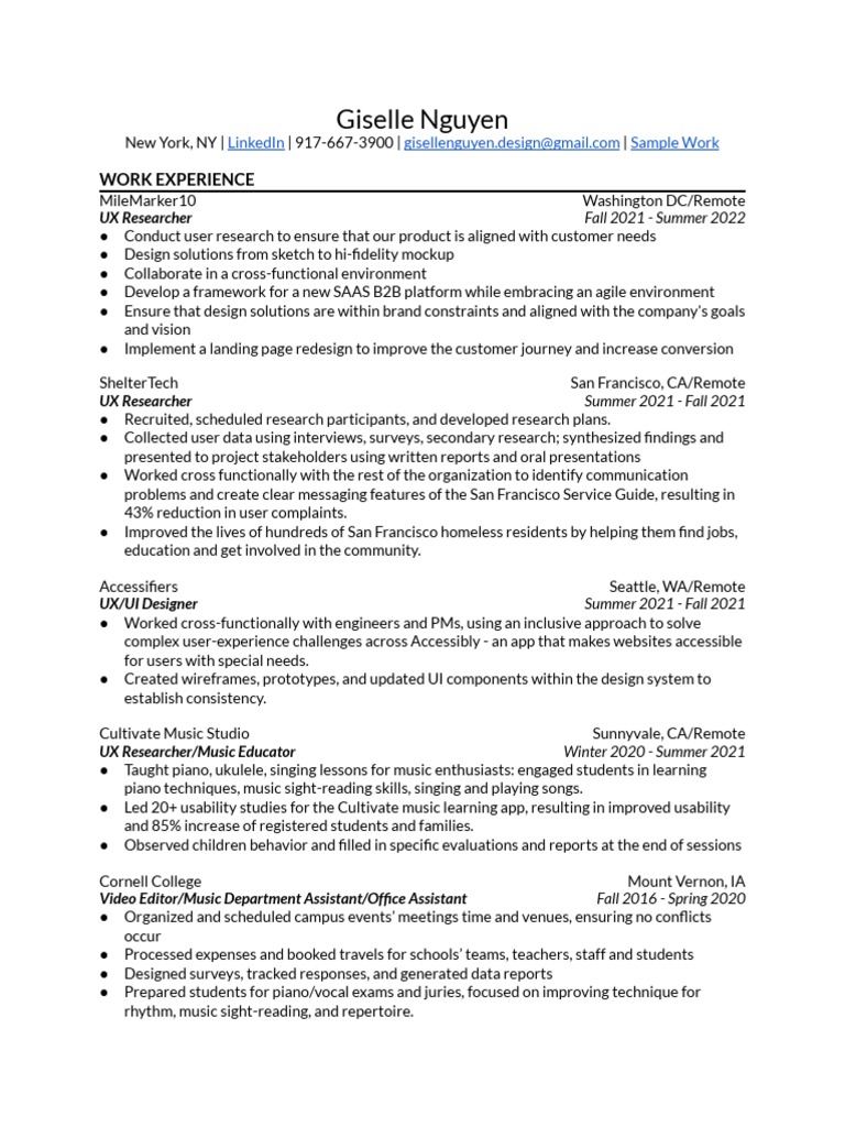 Giselle Nguyen: Work Experience | PDF | Usability | Computing