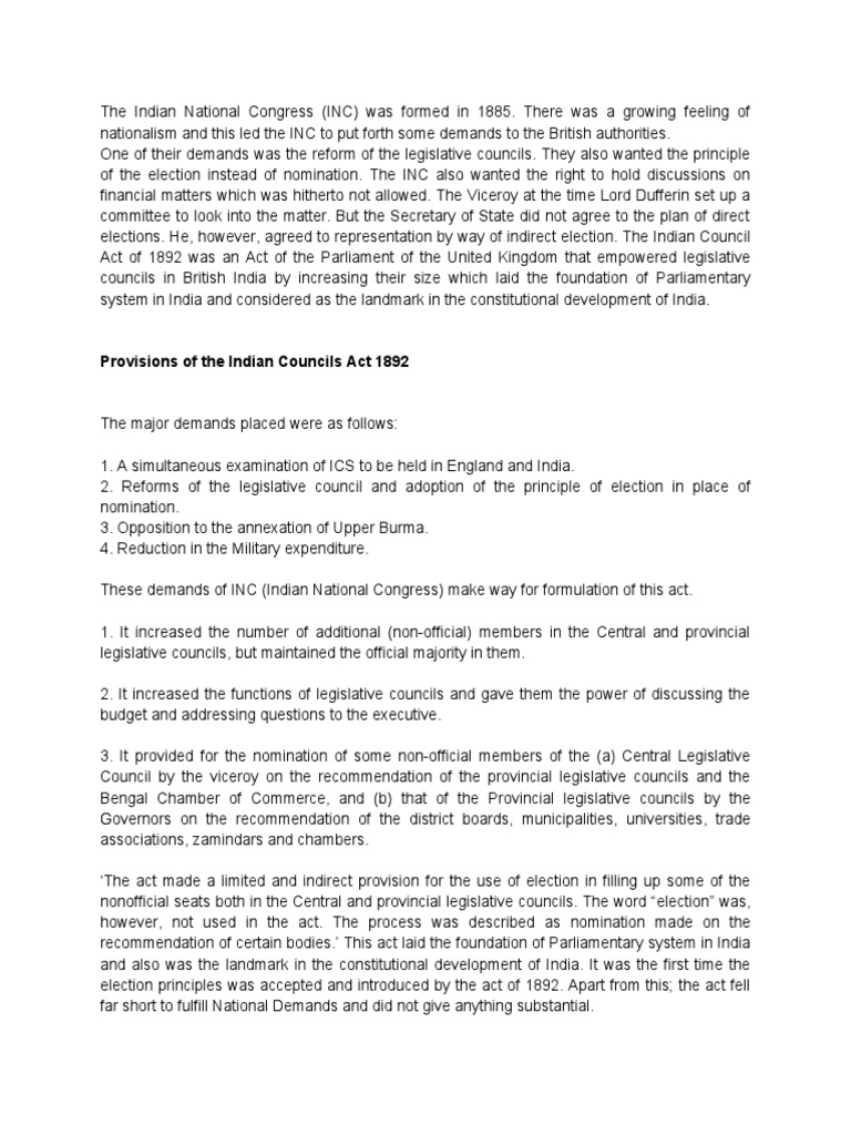 1892 Act | PDF | British Raj | Indian National Congress