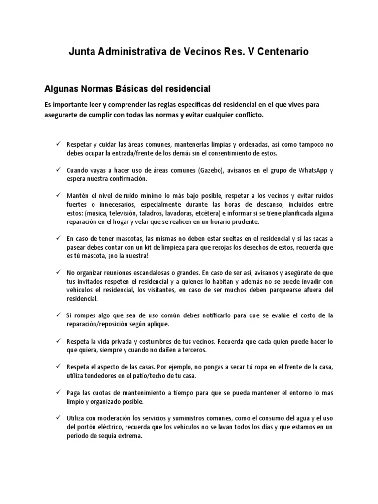 Junta Administrativa de Vecinos Res Reglas | PDF