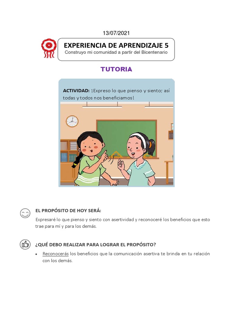 Experiencia de Aprendizaje 5: Tutoria | PDF
