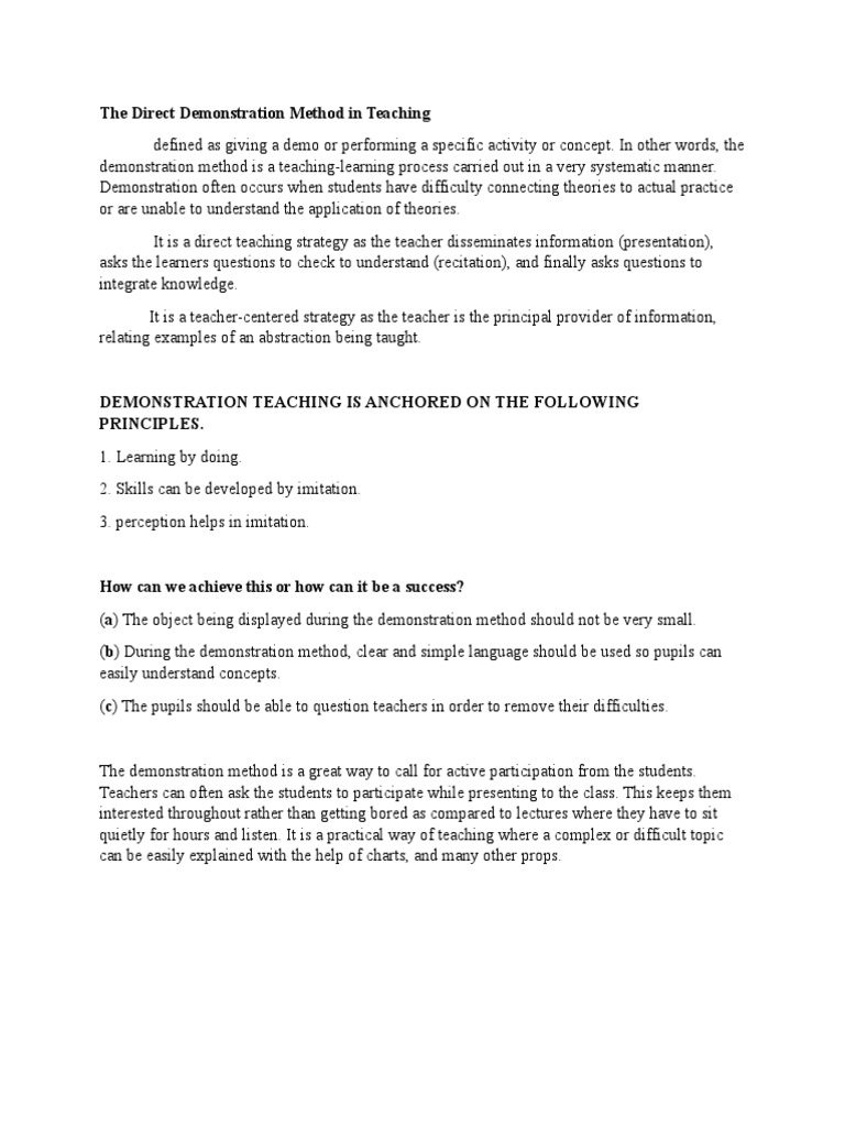 The Direct Demonstration Method in Teaching | PDF | Methodology ...