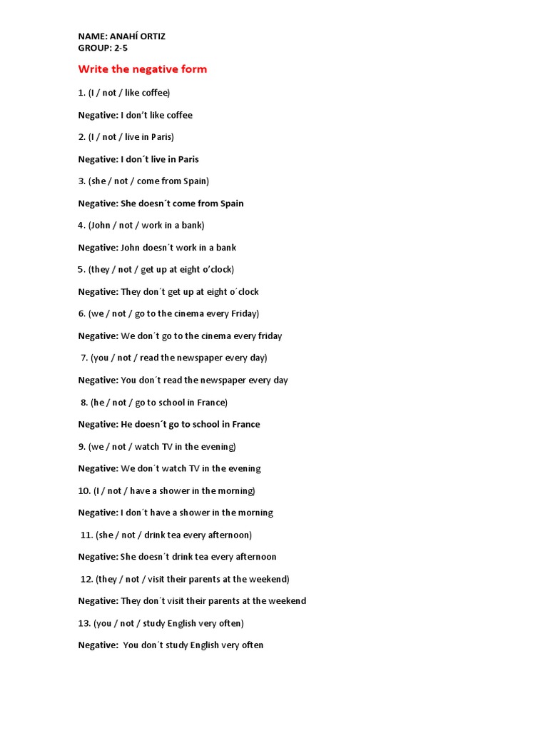 Writing Negative Sentences Guide | PDF | Foreign Language Studies | Art