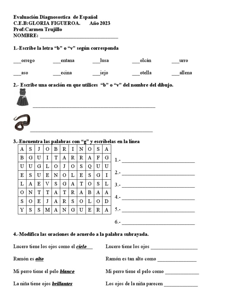 EXAMEN Espanol TERCER GRADO | PDF