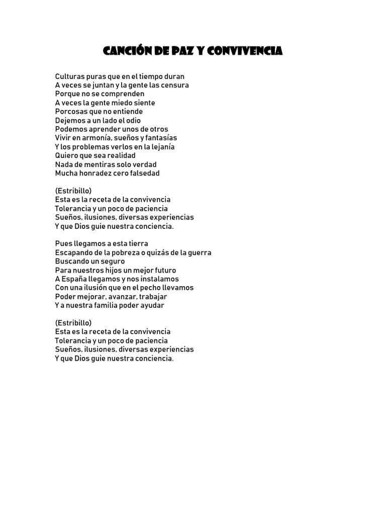 Canción de Paz y Convivencia | PDF