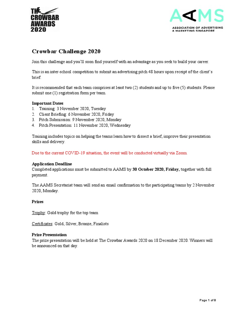 Crowbar Challenge Registration Form 2020 | PDF