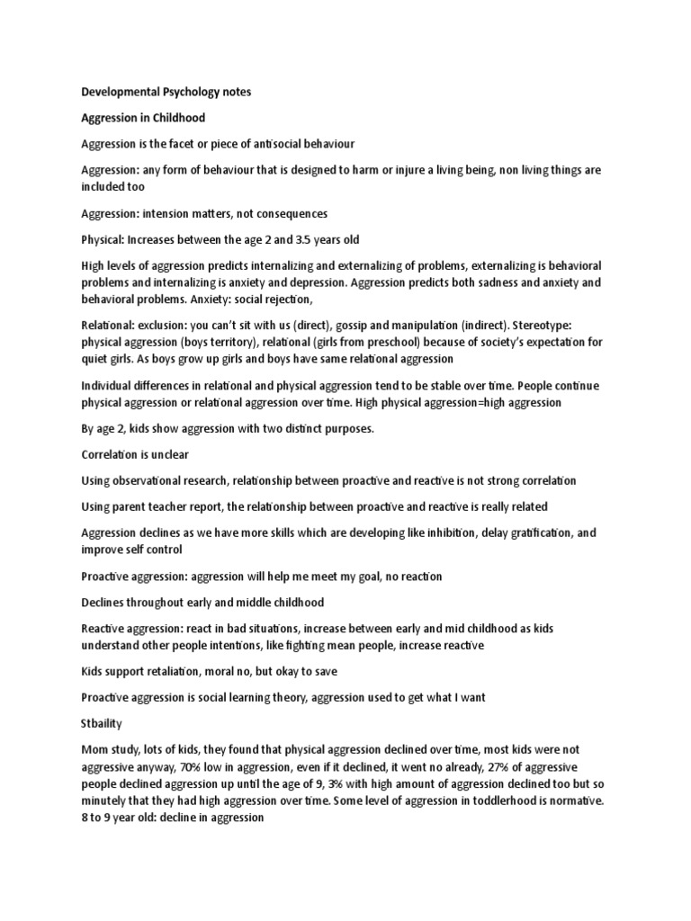 Developmental Psychology Notes | PDF | Child Abuse | Aggression Developmental Psychology Notes | PDF | Child Abuse | Aggression