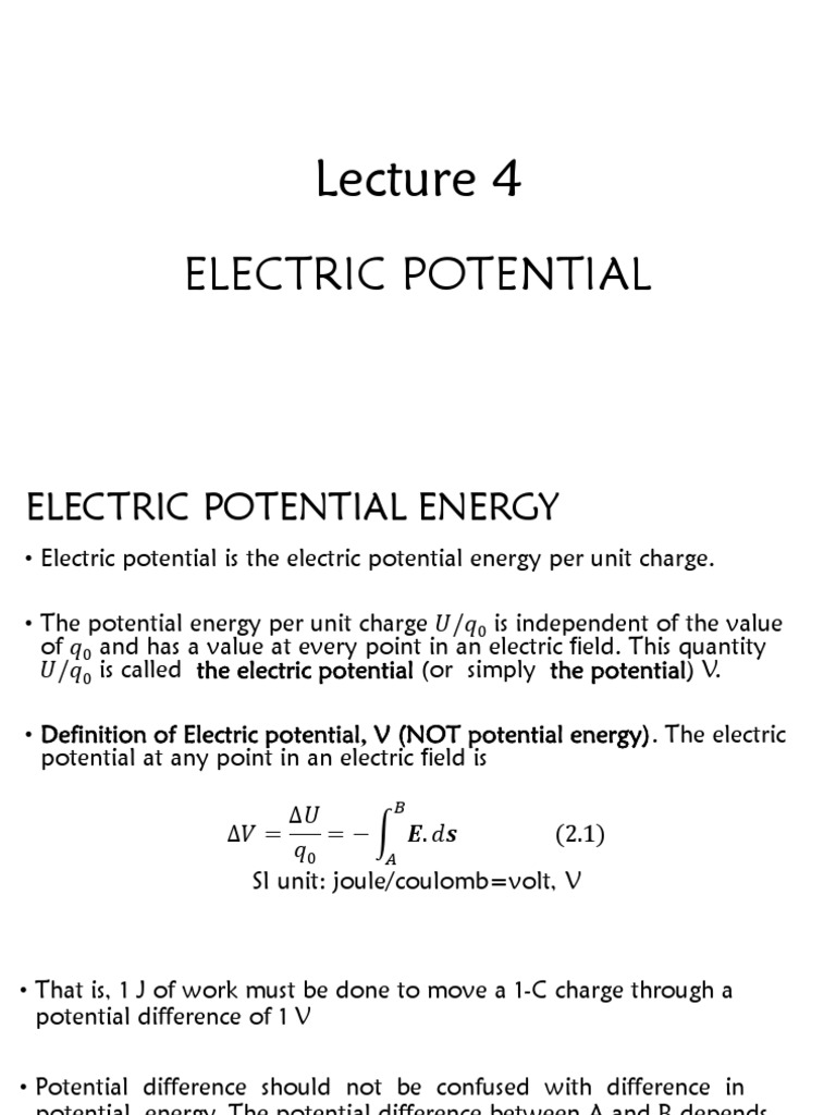 PHYS 122 Lecture 4 (Revised) | PDF | Potential Energy | Electric Field