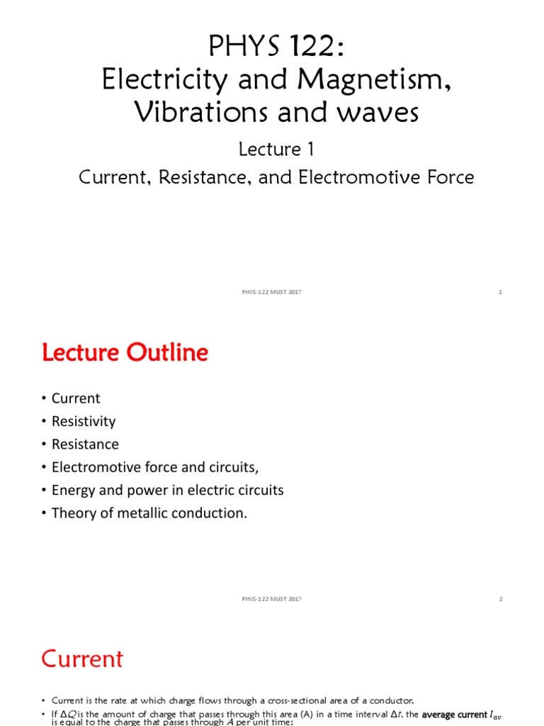 PHYS 122 Lecture 1 (Revised) | PDF | Electrical Resistivity And Conductivity | Electrical ...