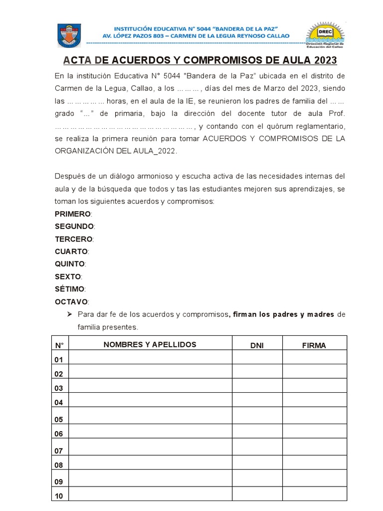 Acuerdos de Aula 2023: 1er Grado | PDF