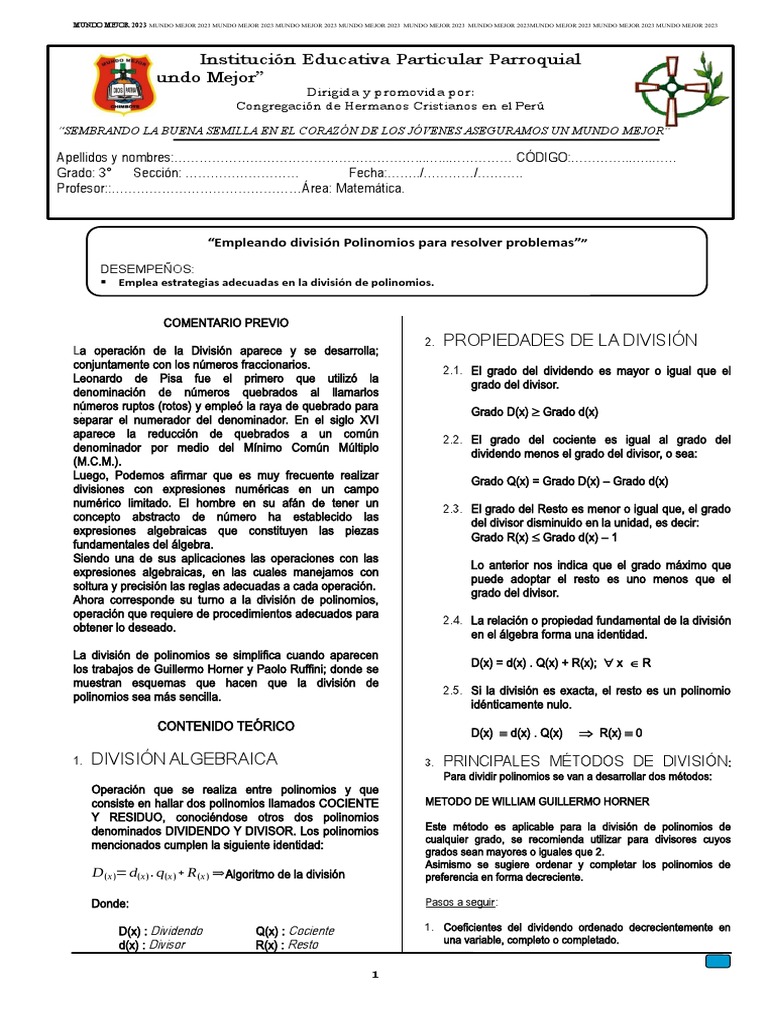 Mòdulo Divisiòn Polinomios | PDF | División (Matemáticas) | Análisis ...