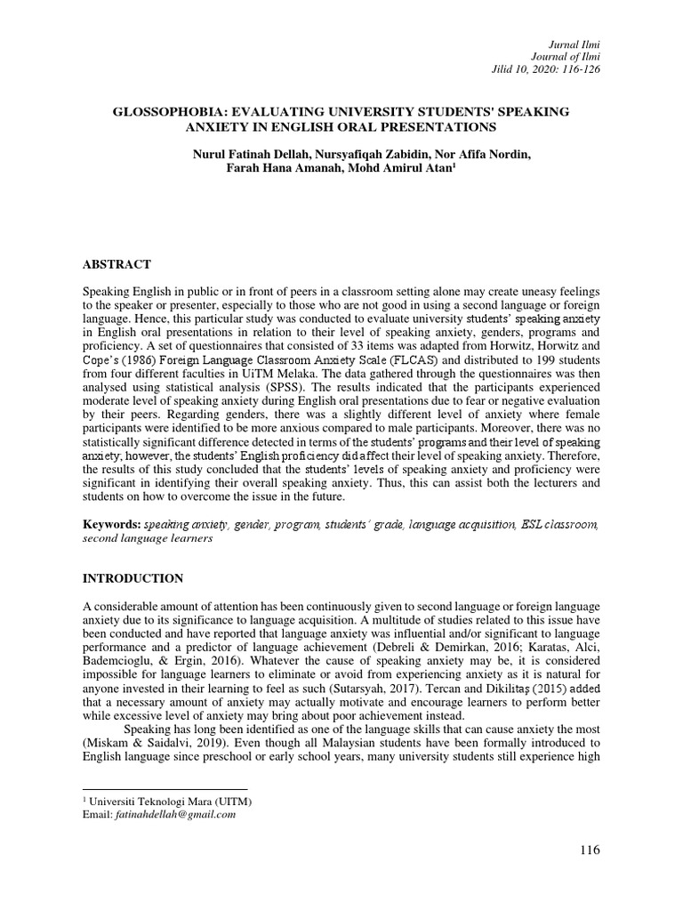 Glossophobia: Evaluating University Students' Speaking Anxiety in ...