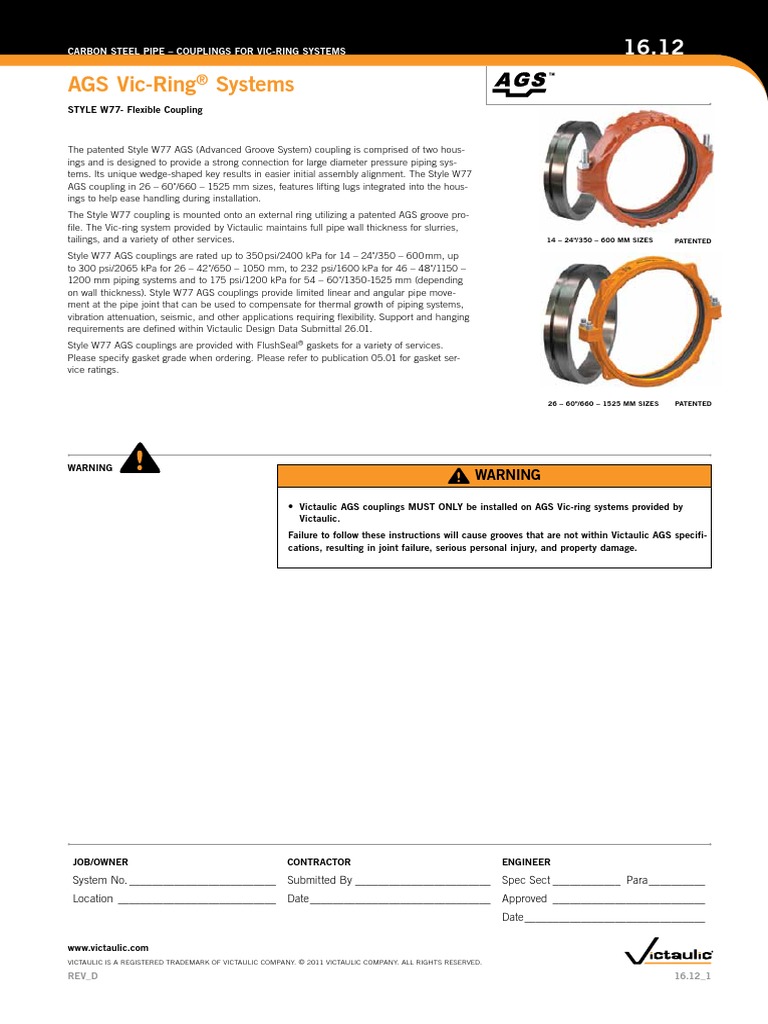 Victaulic Style W77 16.12 | PDF | Pipe (Fluid Conveyance) | Screw