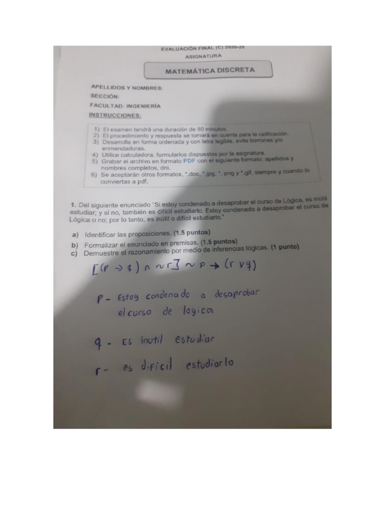 Examen Final de Matematica Discreta Piuca Vilca | PDF