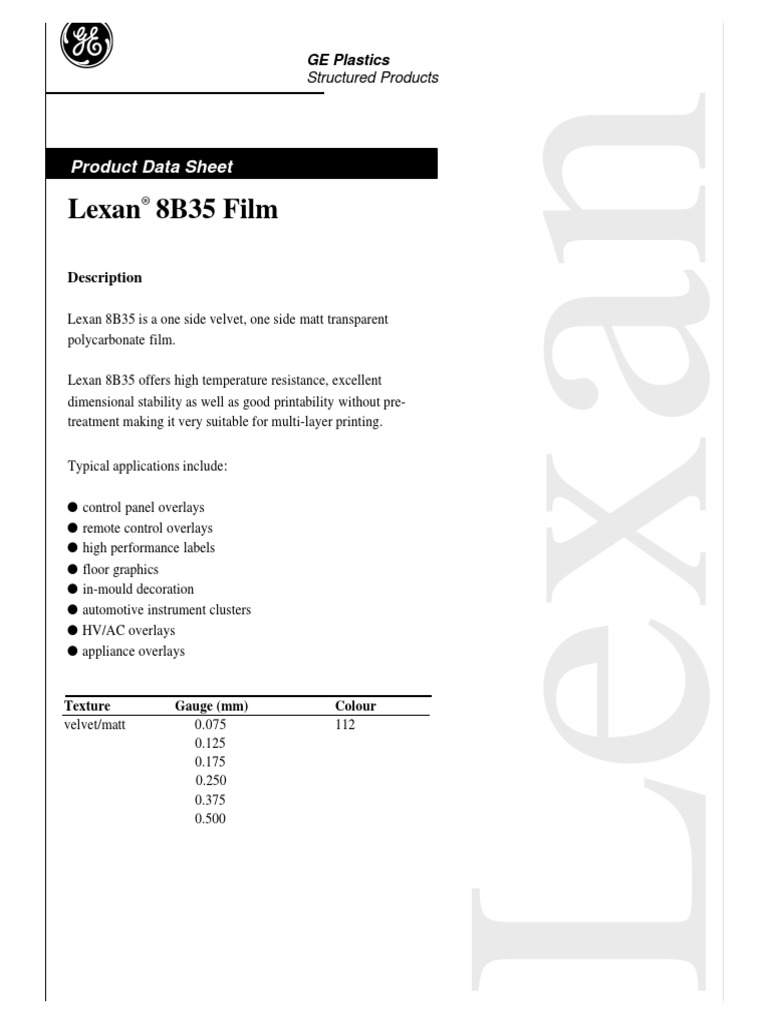 PC 8B35 Ge Lexan PC | PDF | Electrical Resistivity And Conductivity ...