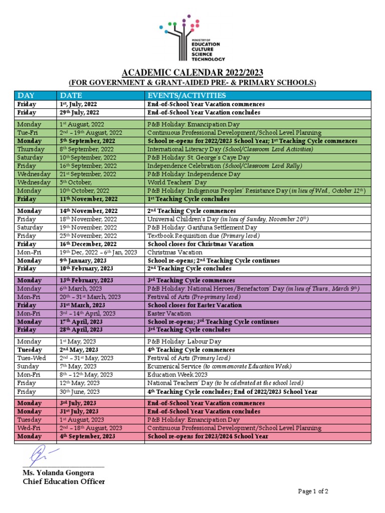 2022/2023 Academic Calendar for Schools | PDF