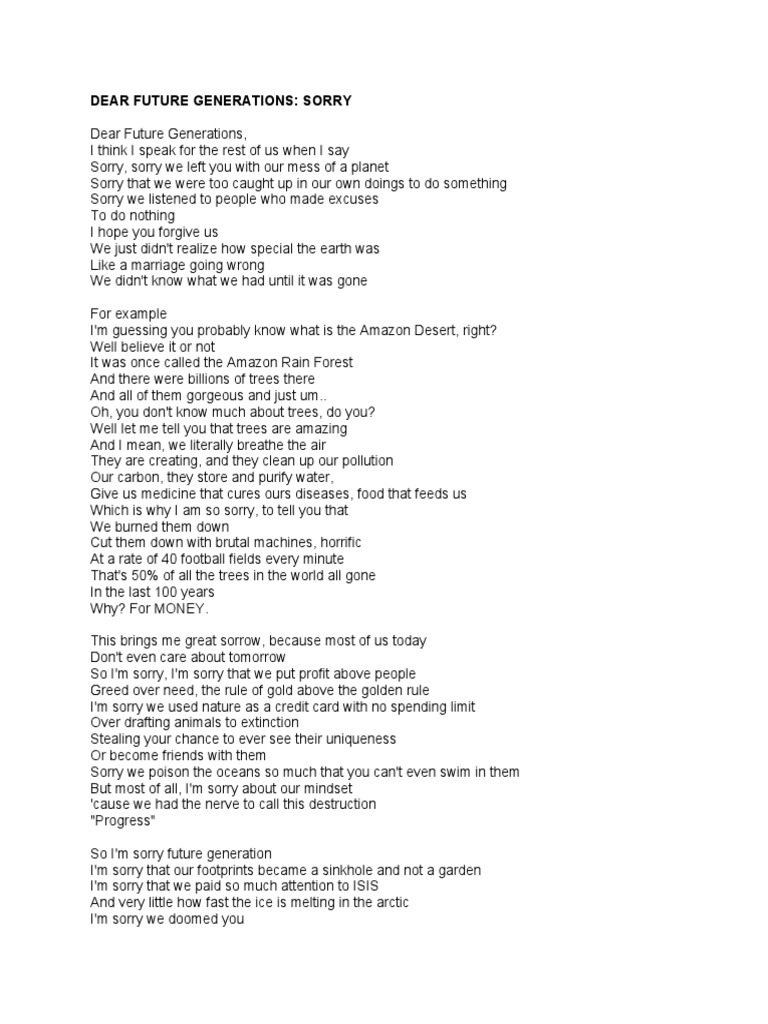 Dear Future Generations: Sorry | PDF
