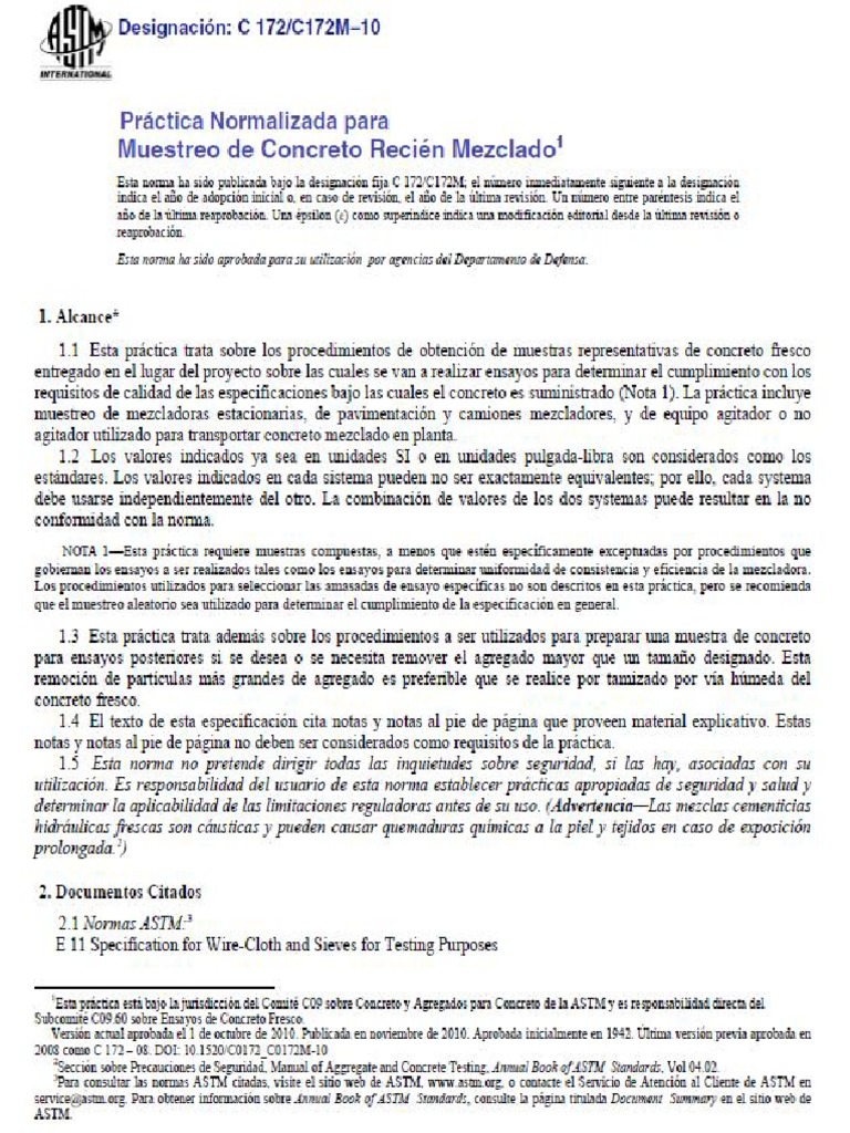 1 - NORMA ASTM C172 Práctica Normalizada para Muestreo de Concreto ...