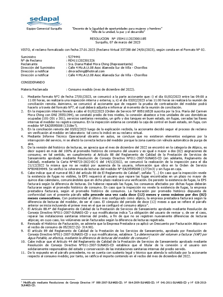 Resolucion para Apelar Sedapal | PDF | Apelación