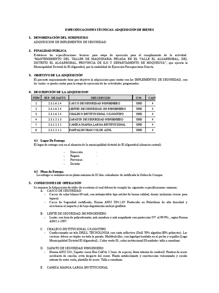 TDR EPP Personal Tecnico | PDF | Softlines (venta minorista) | Ropa