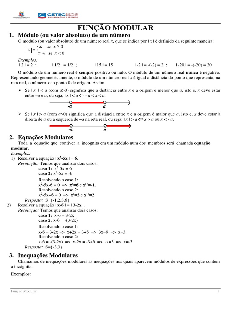 Função Modular | PDF | Equações | Número real