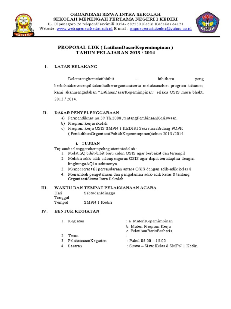 Proposal LDK OSIS SMPN 1 Kediri 2013/2014 | PDF | Perjalanan | Sains ...