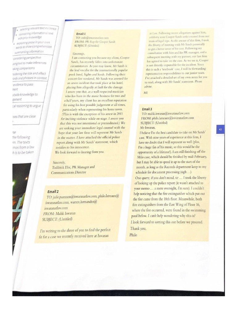 Email Activity Selecting Relevant Text Evidence Pdf 