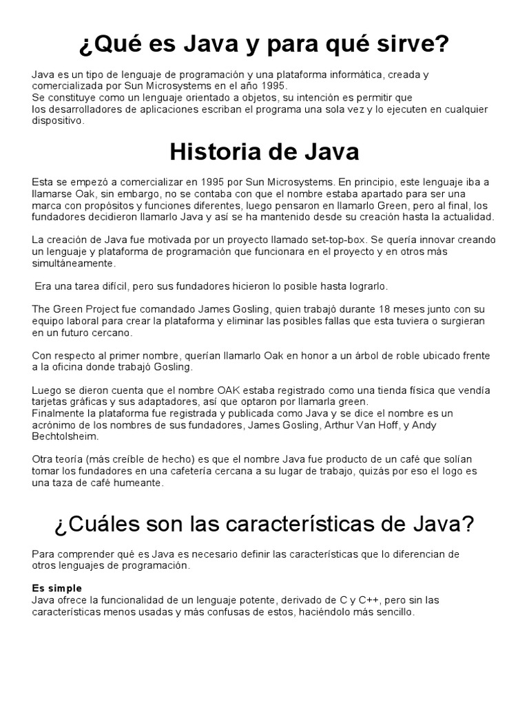 Informe Java | PDF | Java (lenguaje de programación) | Lenguaje de ...